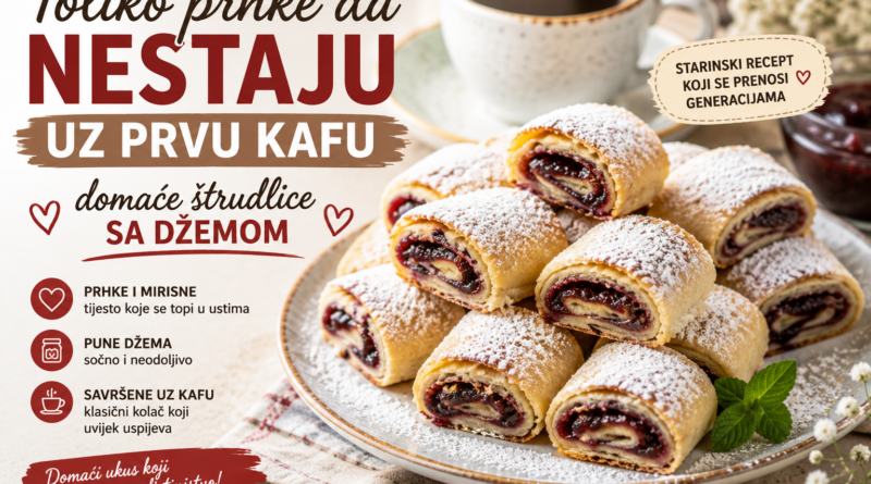 Toliko prhke da nestaju uz prvu kafu – domaće štrudlice sa džemom ...